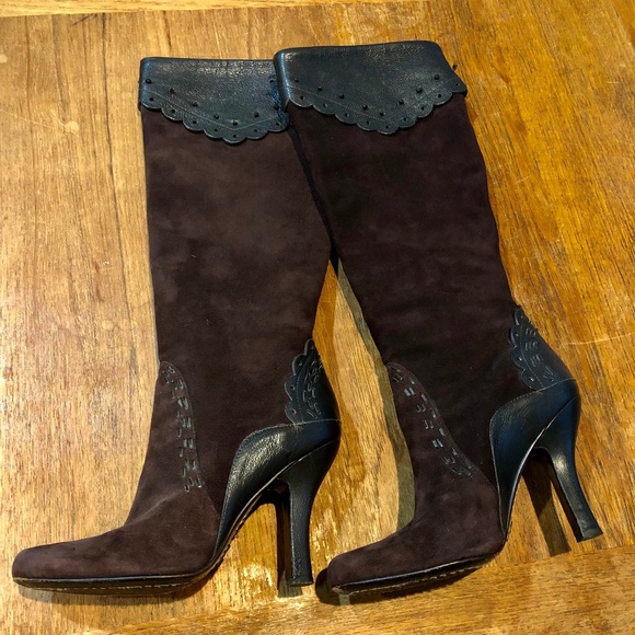 j Vincent | Shoes | J Vincent Brown Suede Leather Knee Hi Boots Wcuff ...